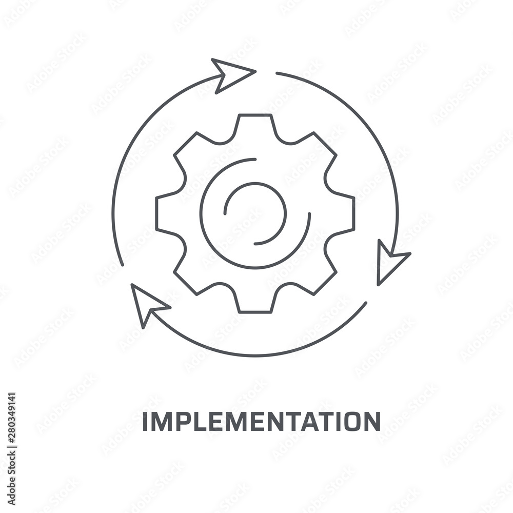 Implementation icon. Trendy modern flat linear vector implementation icon on white background ...