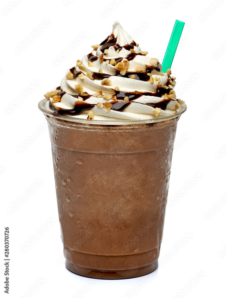 Frappuccino or iced coffee with hazelnut, whipped cream and chocolate ...
