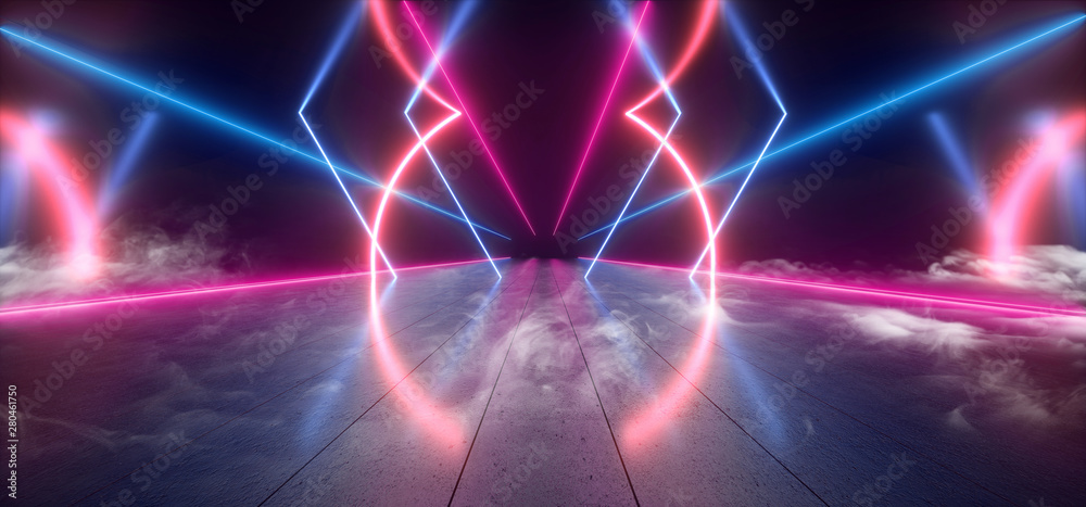 Smoke Futuristic Sci Fi Modern Neon Lights Blue Purple Glow Concrete ...