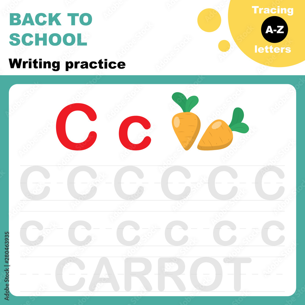 Back to school. Writing practice worksheet. Tasing alphabet letters ...