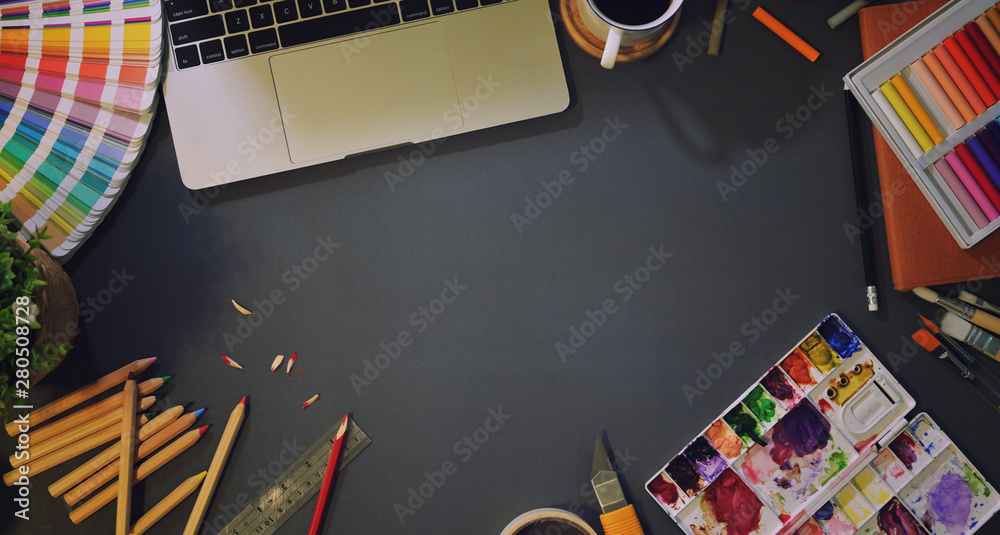 Top view of artist creative studio Stock Photo | Adobe Stock