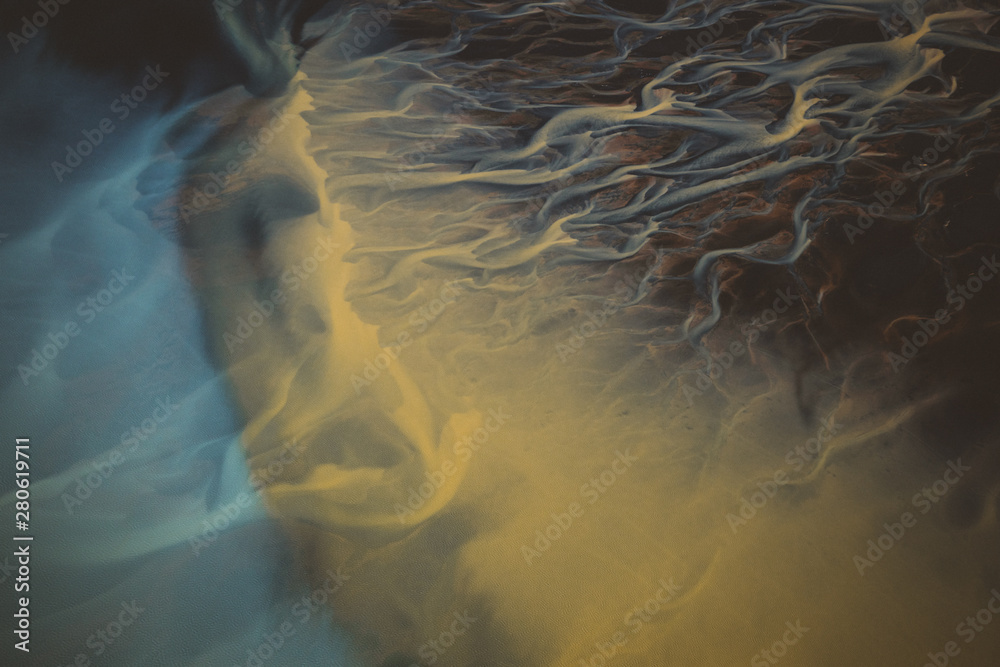 Braided rivers in Iceland, the color is from thousands of years of ...