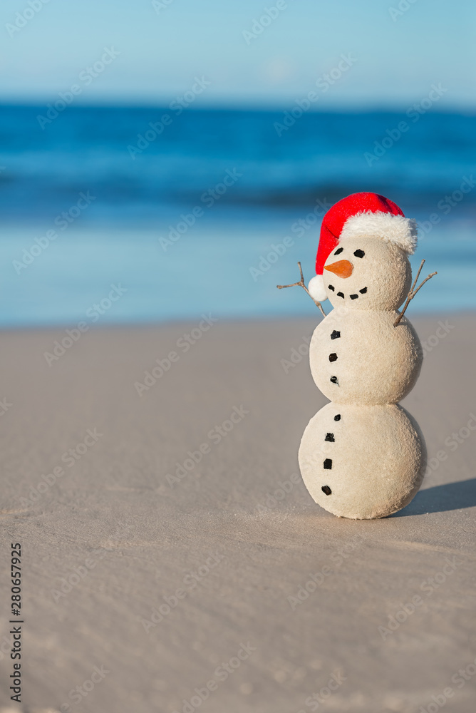 Christmas Sandy Snowman on a beautiful sand beach - Christmas symbol of ...