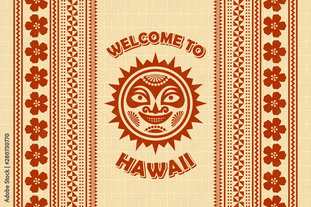 Welcome to Hawaii background in Polynesian style with traditional ...