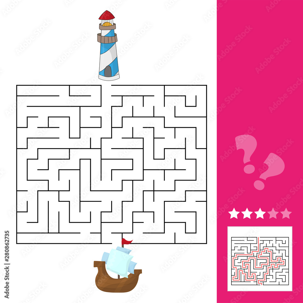 Maze game for children. Help the boat get to the lighthouse. Game for ...