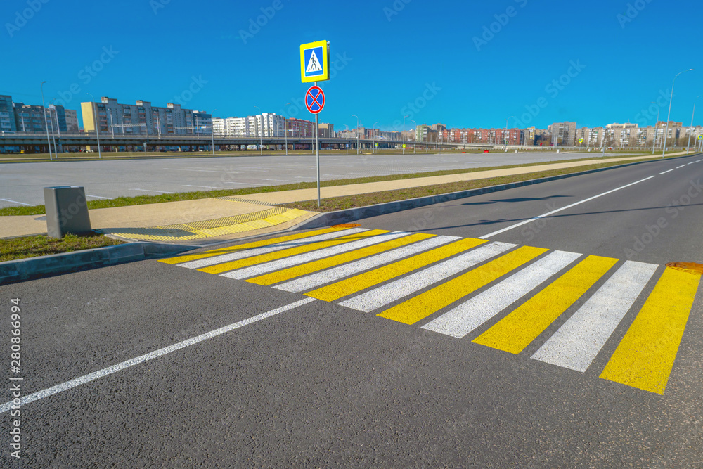 Open space with road signs and road markings, road intersections ...