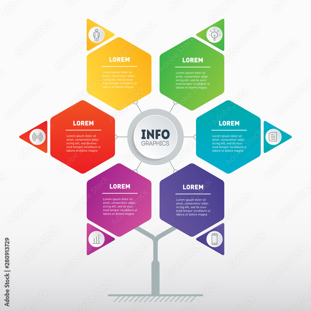 Business presentation or infographics concept with 6 options. Template ...