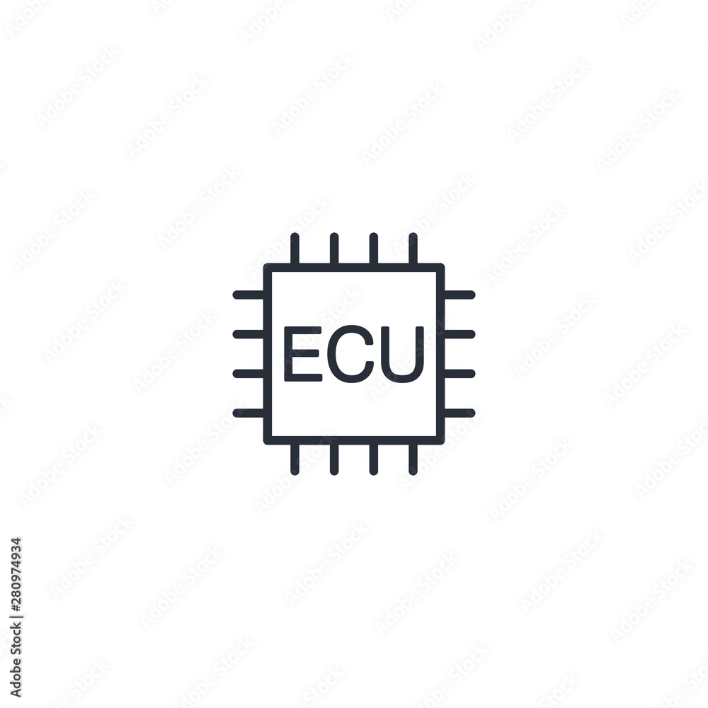 Electronic control unit . Vector linear icon, white background. Stock ...