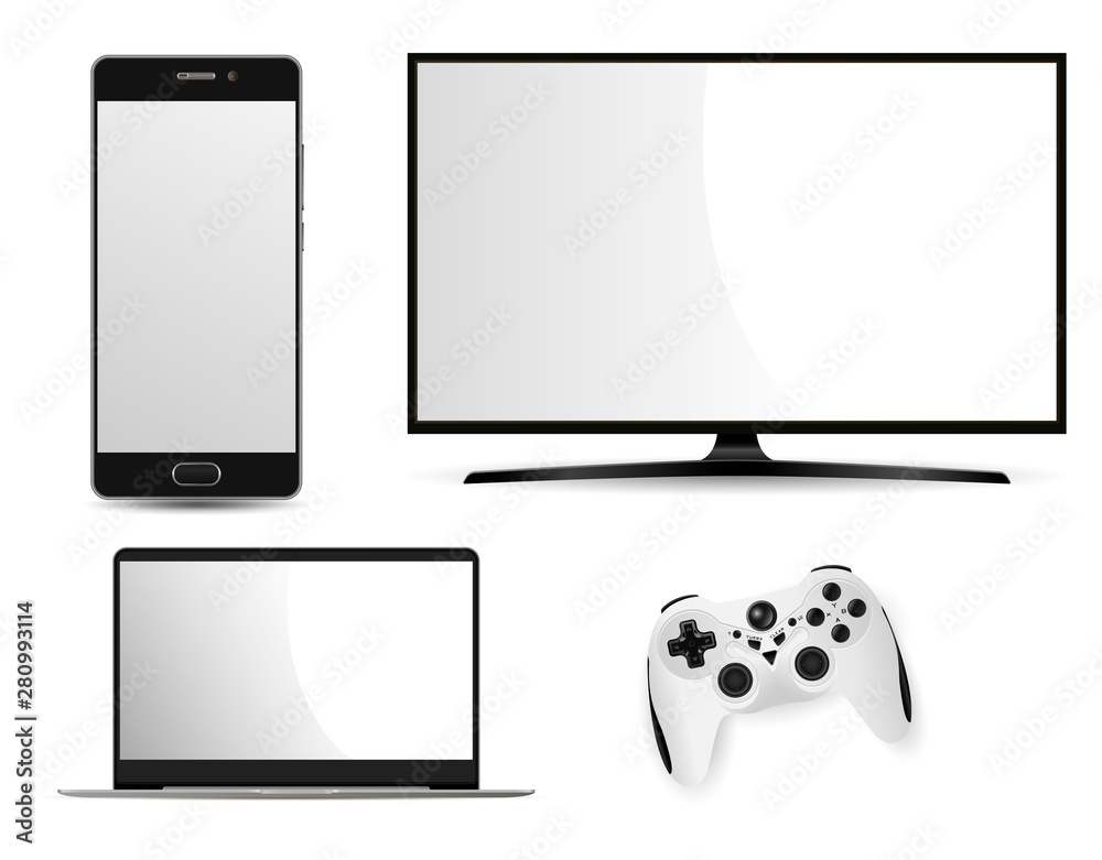 Television Laptop Smartphone and Game Control Mockup. Vector Flat Smart ...