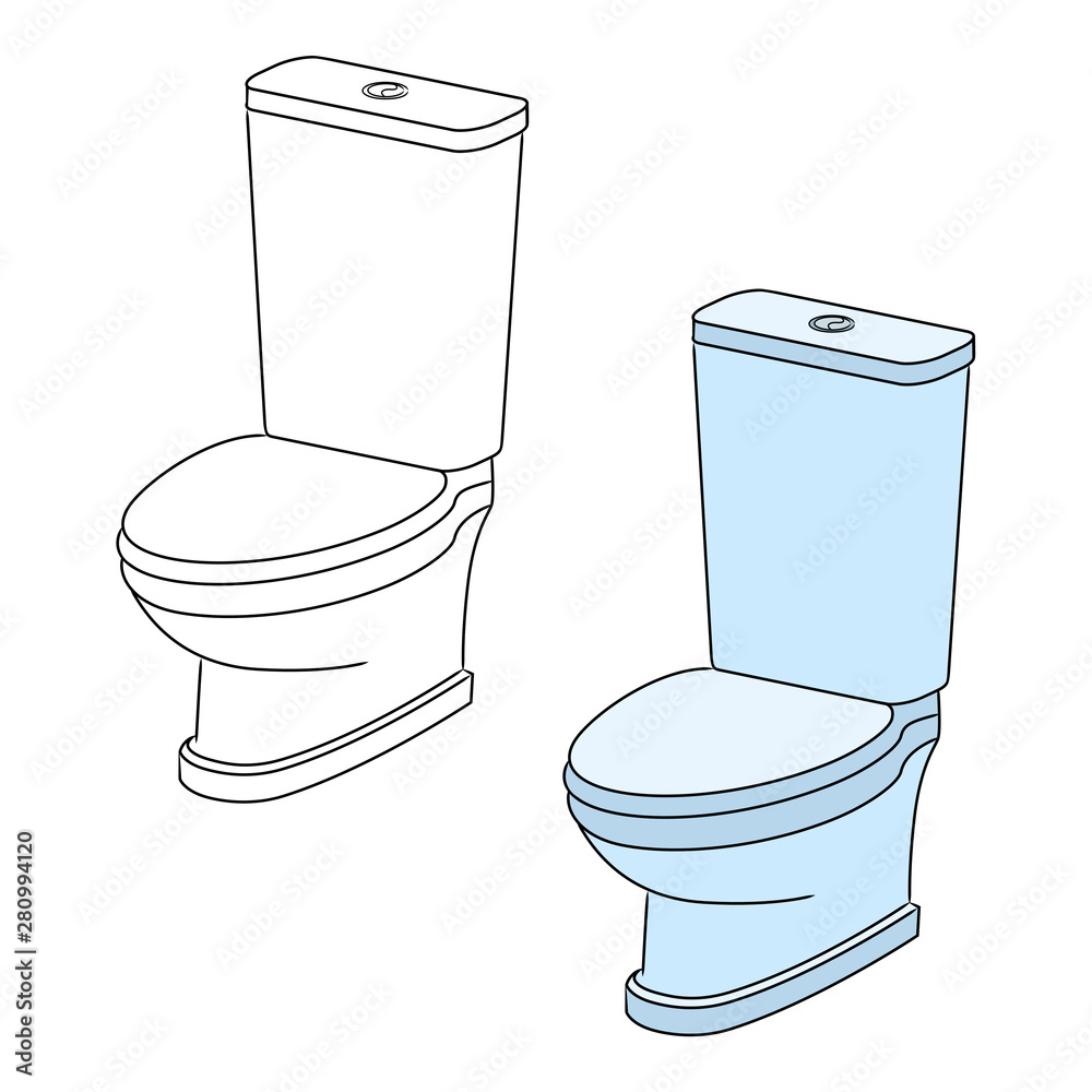 Blue toilet bowl. Linear and color drawing. Stock Illustration | Adobe ...