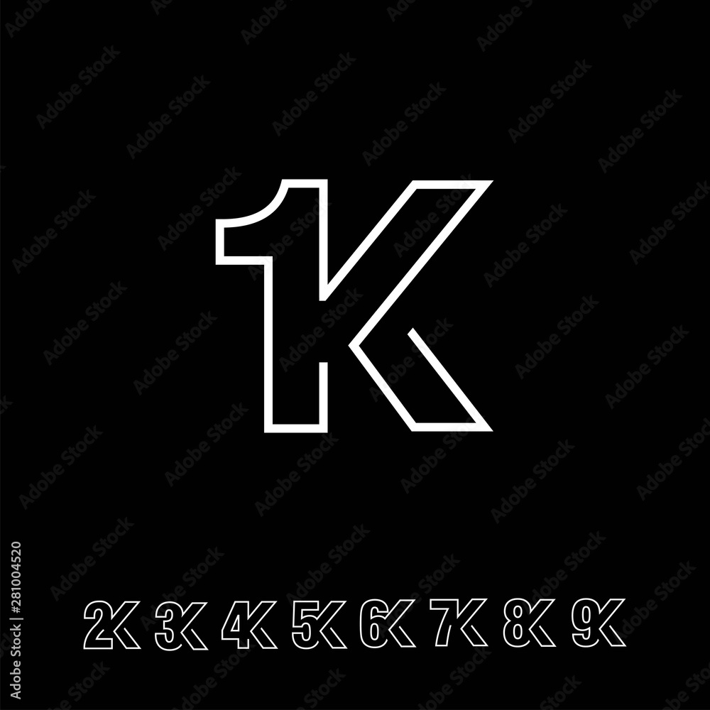 1k, 2k, 3k, 5k, 6k, 7k, 8k, 9k letter icon logo vector on black ...