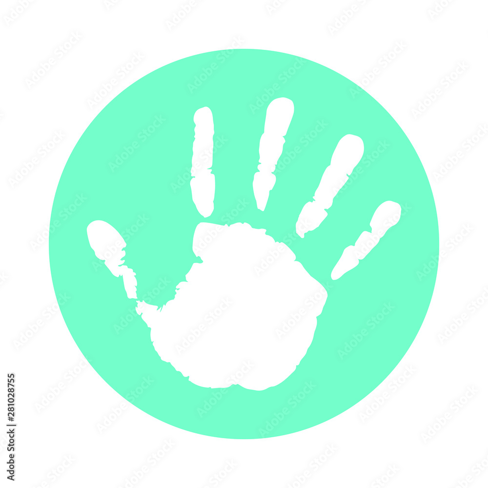 Handprint kid icon. Palmprint child sign in the circle isolated on ...