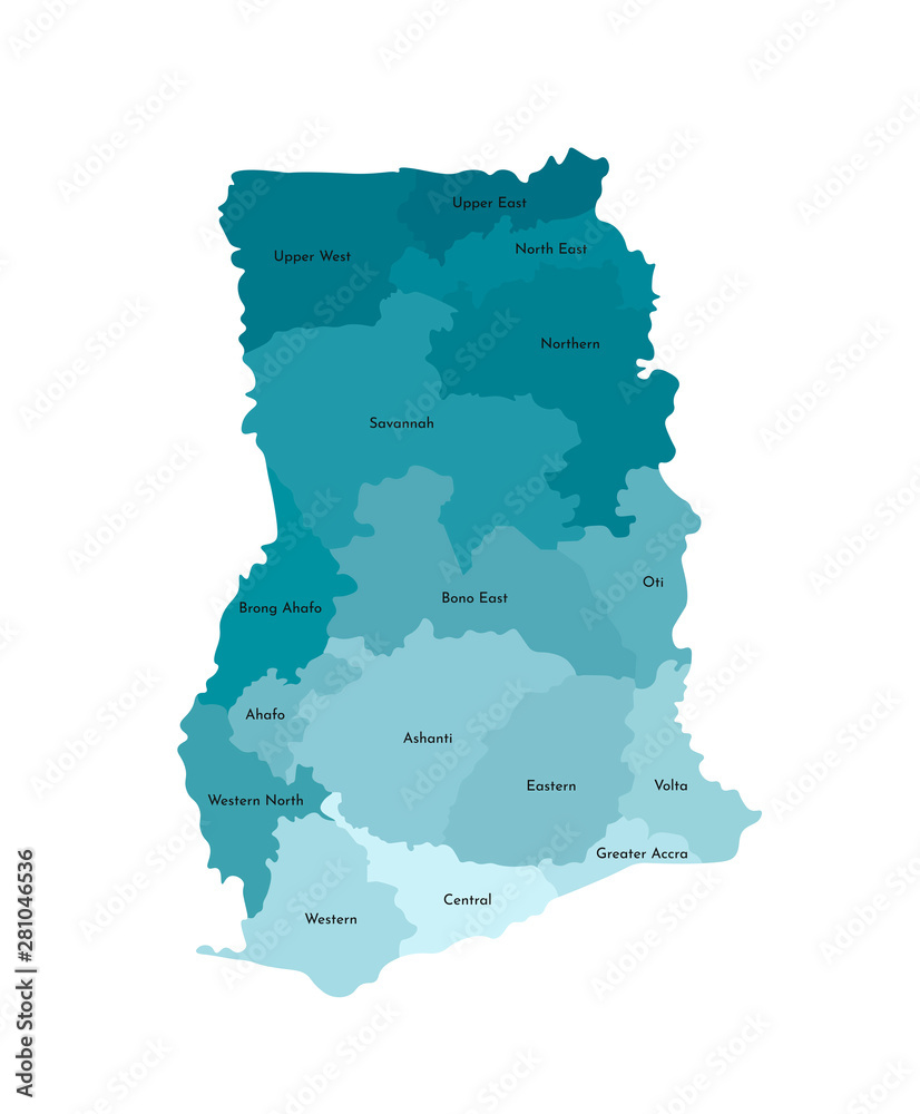 Vector isolated illustration of simplified administrative map of Ghana ...