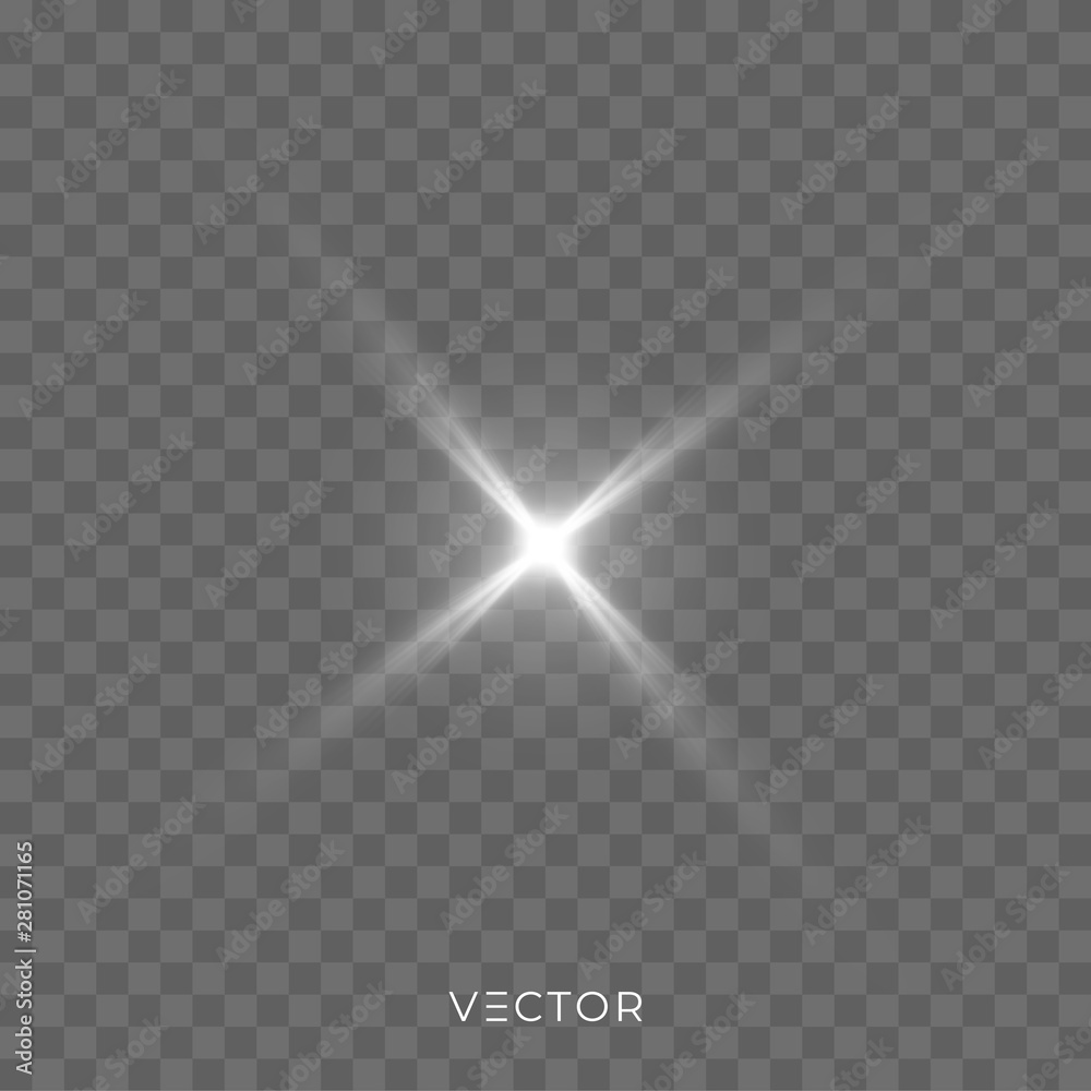 Star light shine, glow spark rays isolated on transparent background. Vector starlight, white ...