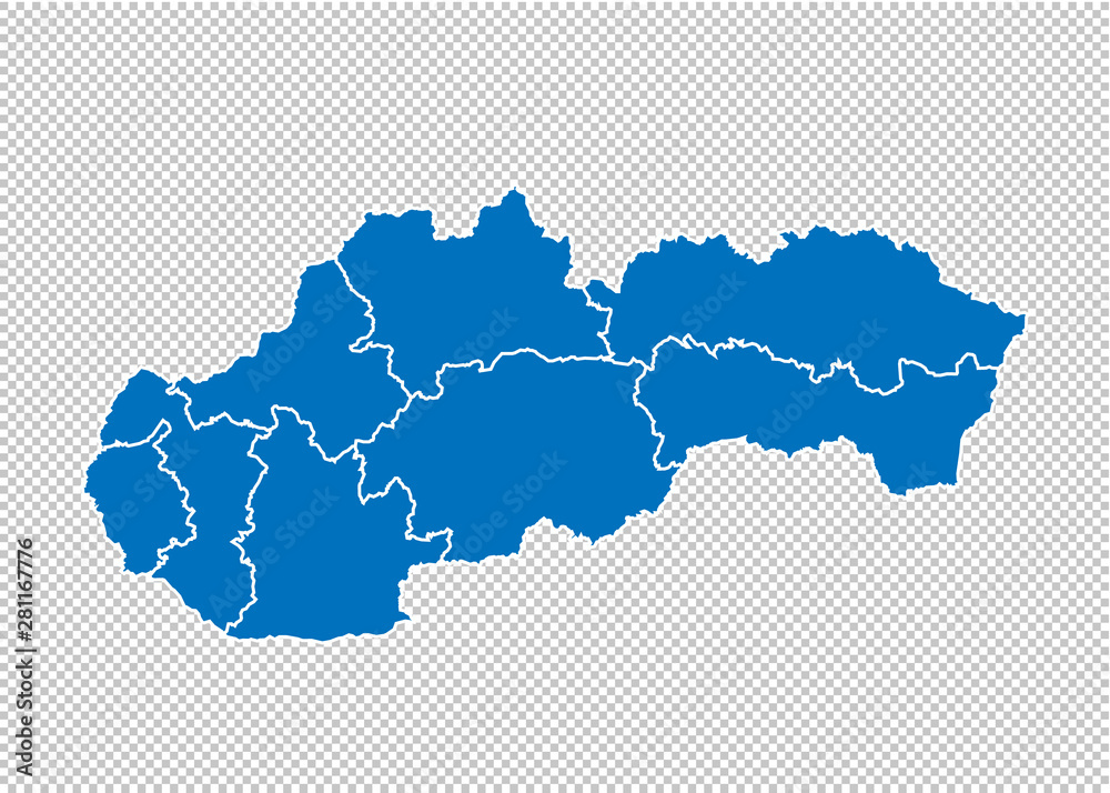 slovakia map - High detailed blue map with counties/regions/states of ...