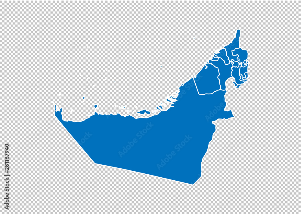 united Arab Emirates map - High detailed blue map with counties/regions ...