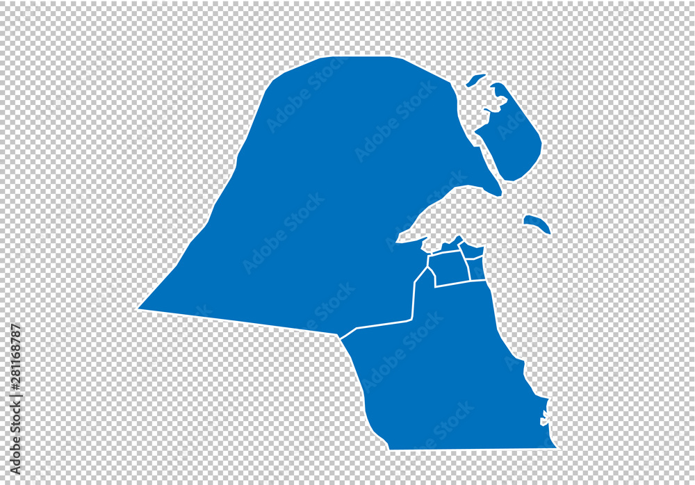 kuwait map - High detailed blue map with counties/regions/states of ...