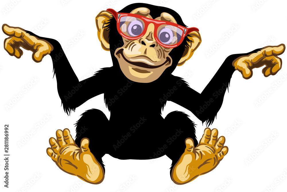 cartoon chimp ape or chimpanzee monkey wearing glasses and smiling ...