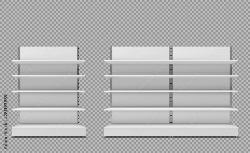 Store shelves, empty retail supermarket rack for products set isolated ...
