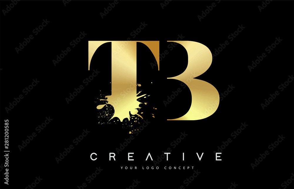 TB T B Letter Logo with Gold Melted Metal Splash Vector Design. Stock ...