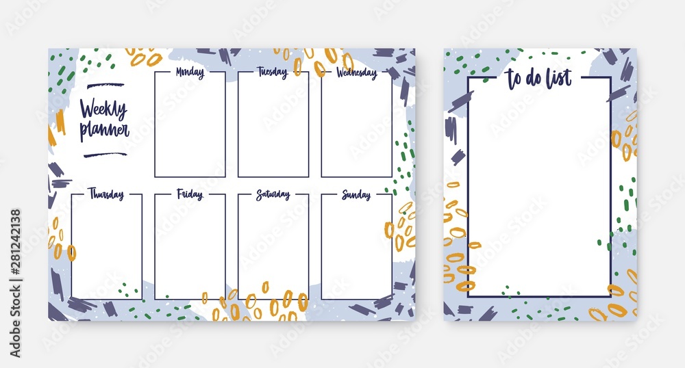 Bundle of weekly planner and to-do-list templates with frame decorated ...