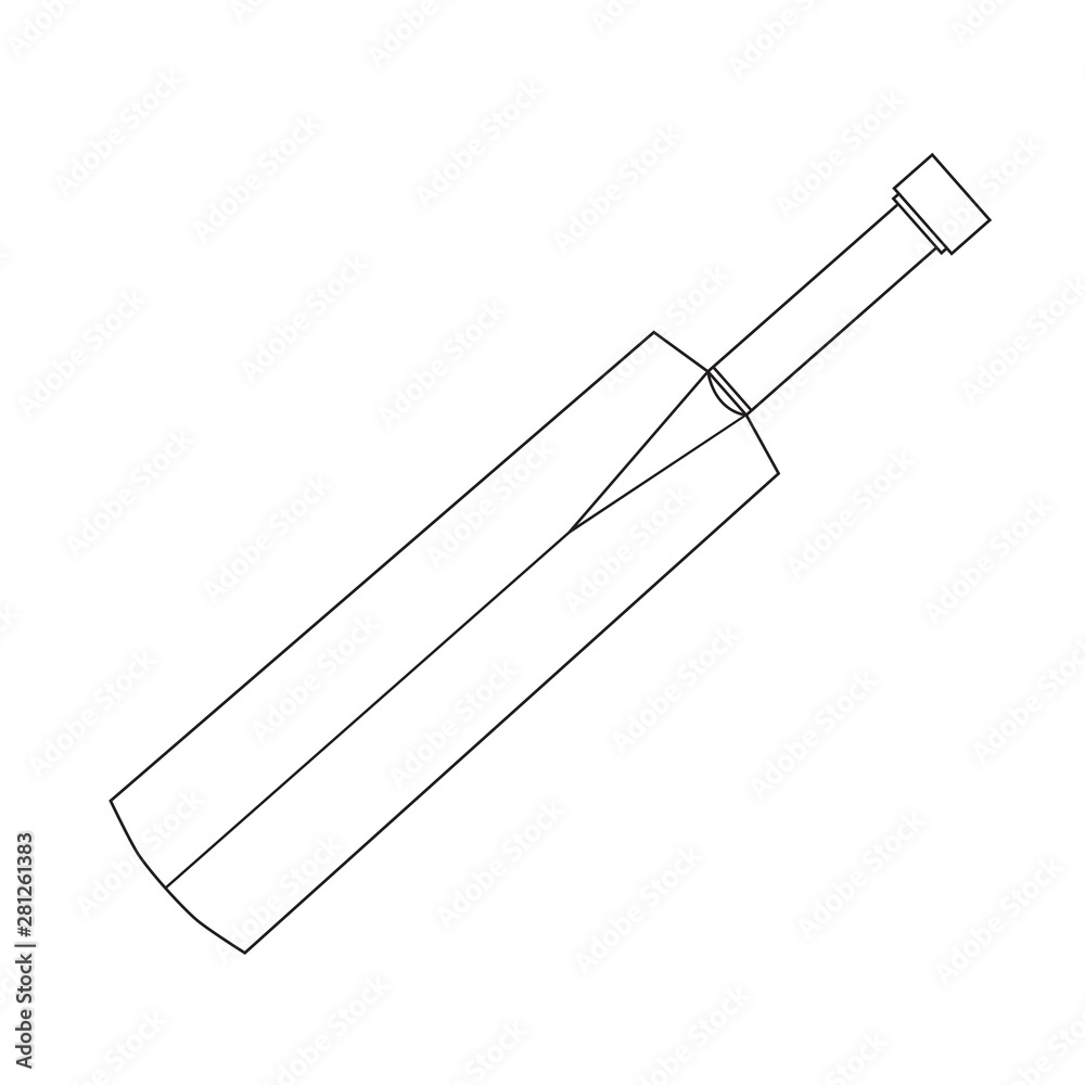 Cricket bat. Vector linear coloring book template isolated on white ...