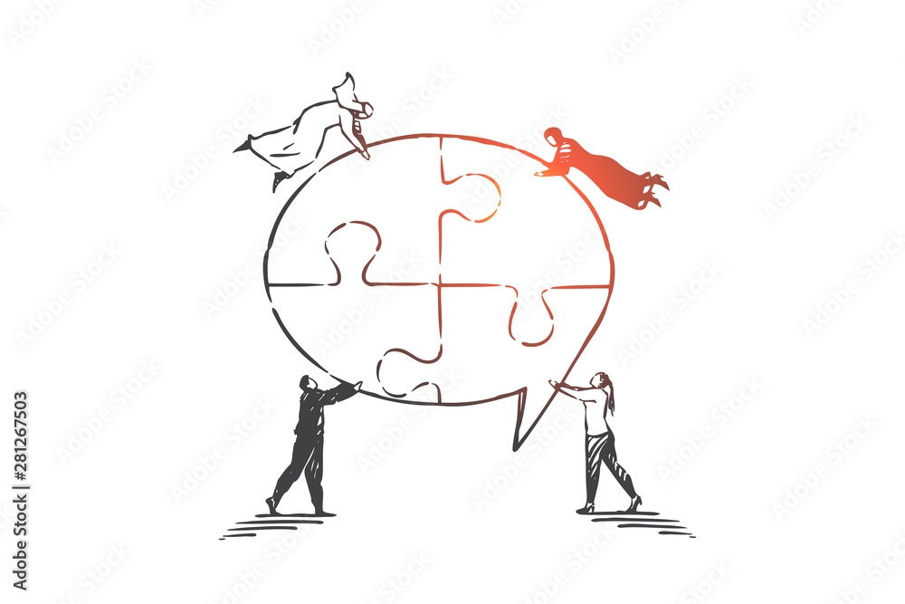 Teamwork, coworking, partnership, success concept sketch. Hand drawn ...