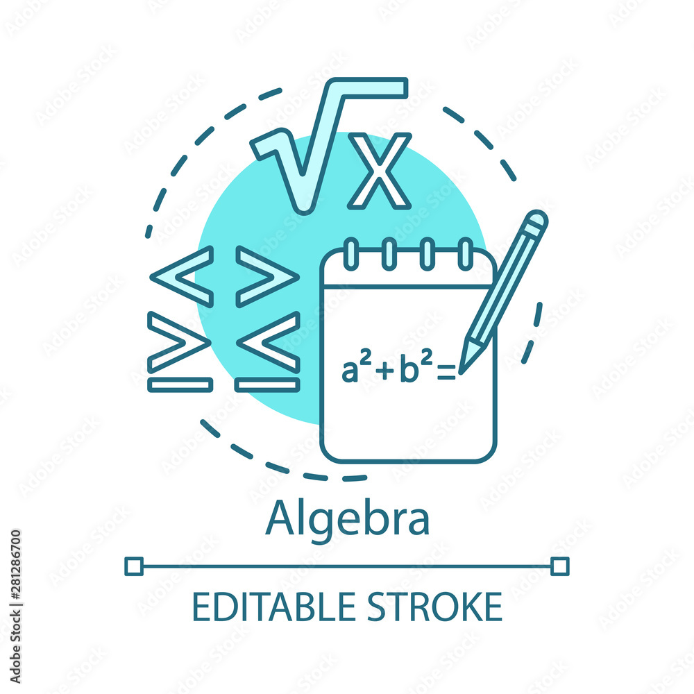 Algebra concept icon. Advanced calculations, learning advanced algebra ...