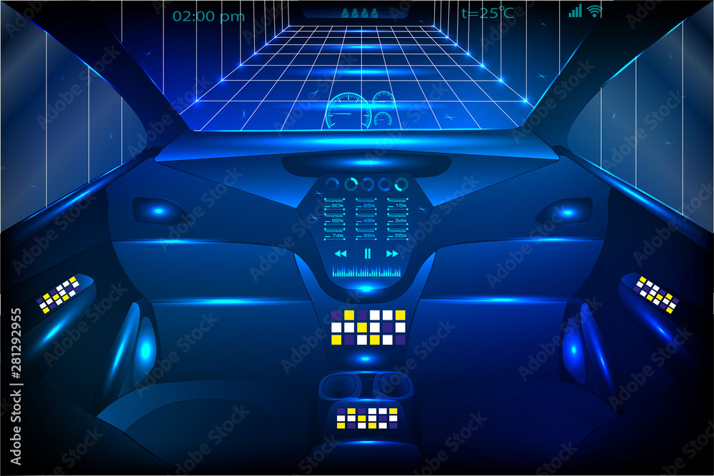 Vehicle cockpit front view and wireless communication network ...