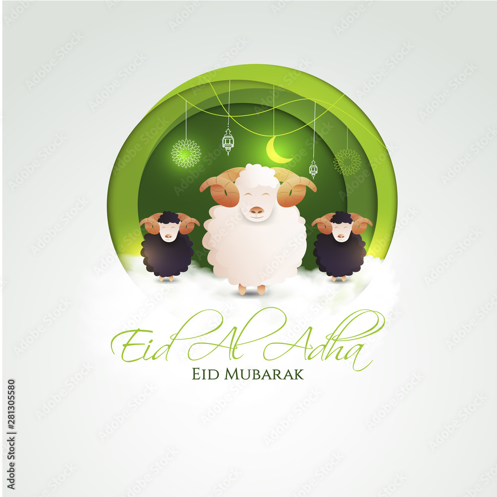 vector illustration. Muslim holiday Eid al-Adha. the sacrifice a ram or ...