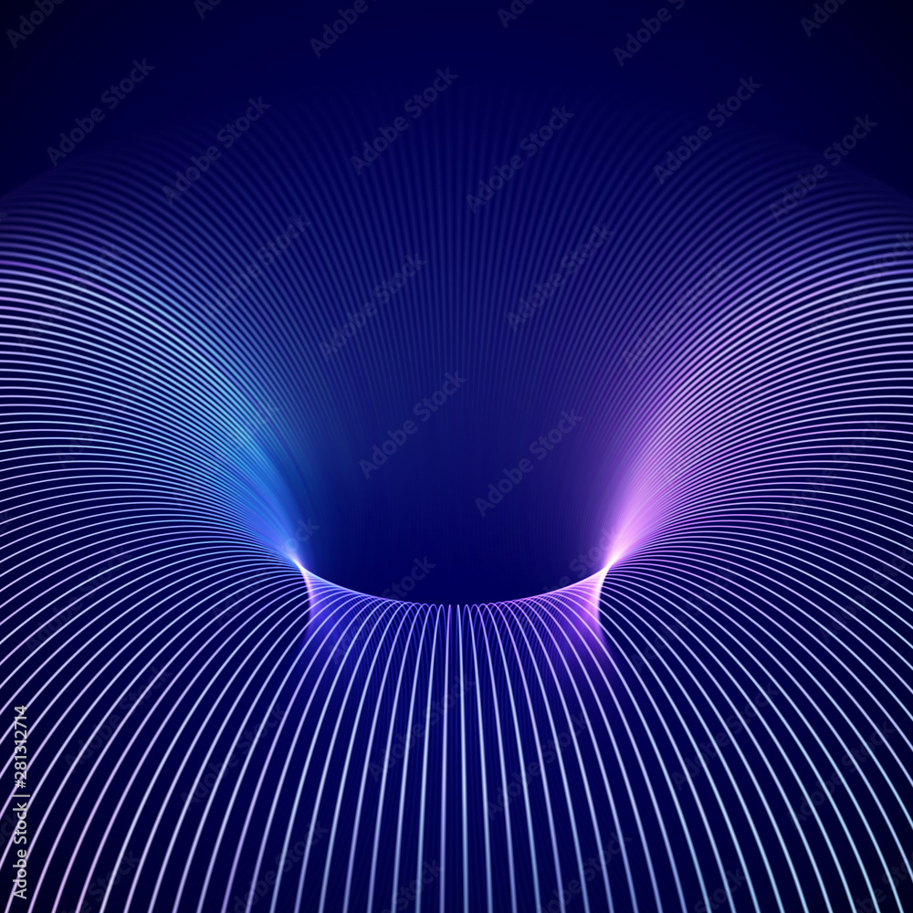 3D abstract background: model of blue thermonuclear fusion. High energy ...
