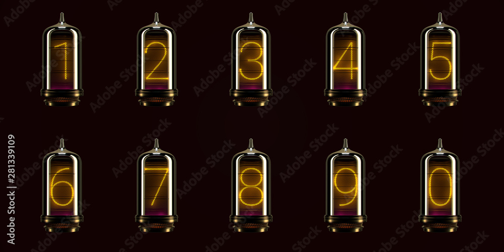 full set of numbers on vintage indicator lights gas lamps. Steampunk ...