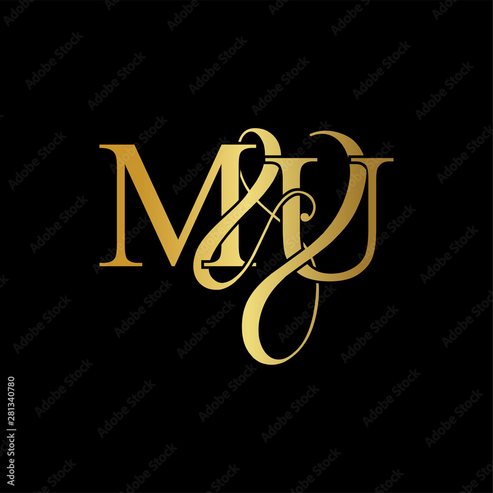 Initial letter M & U MU luxury art vector mark logo, gold color on ...