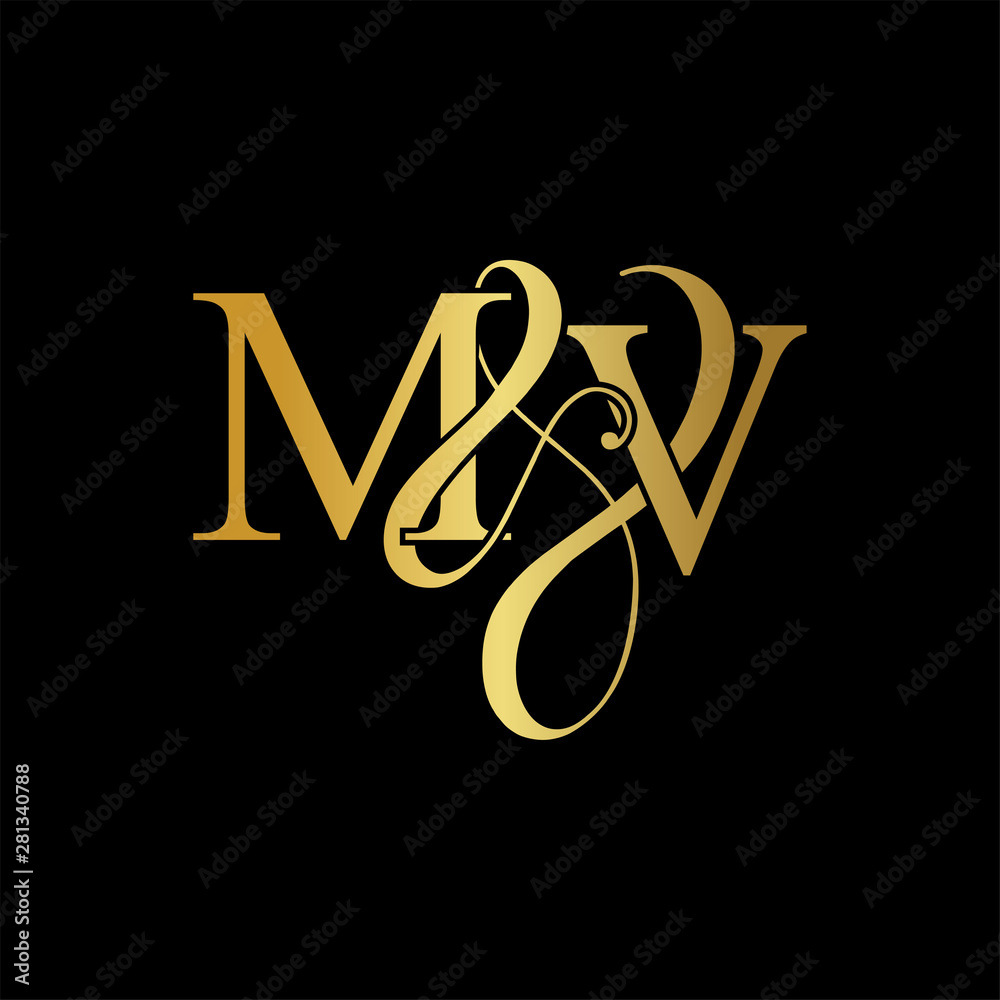 Initial letter M & V MV luxury art vector mark logo, gold color on ...