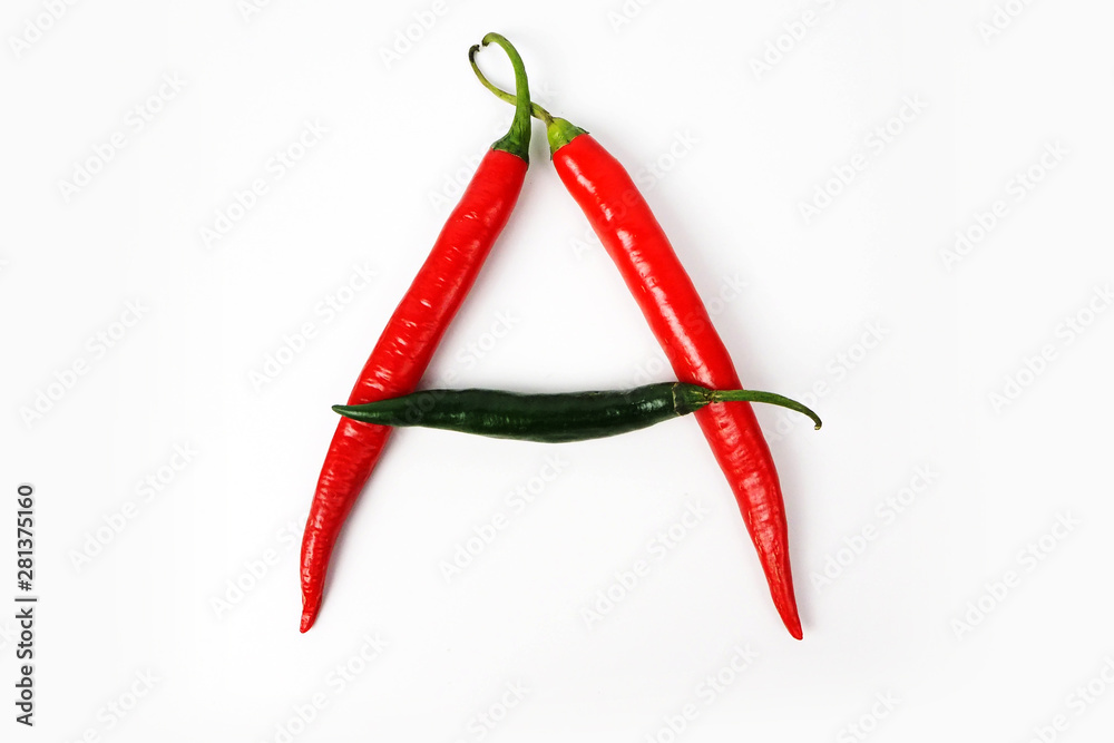 English alphabet. Letter A. made of fresh chili pepper isolated on ...