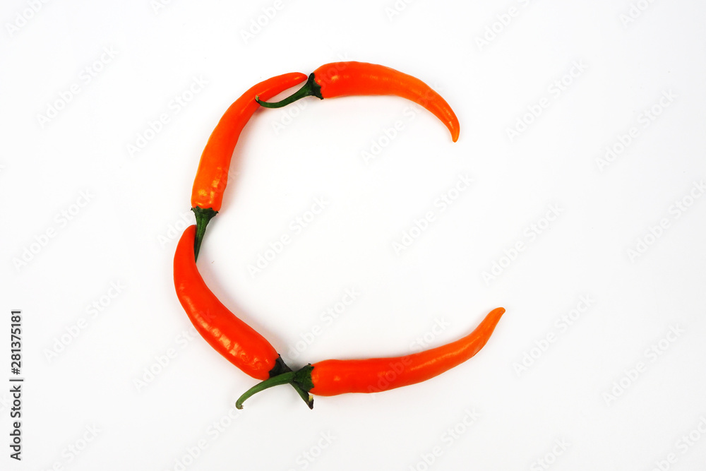 English alphabet. Letter C made of fresh chili pepper isolated on white ...