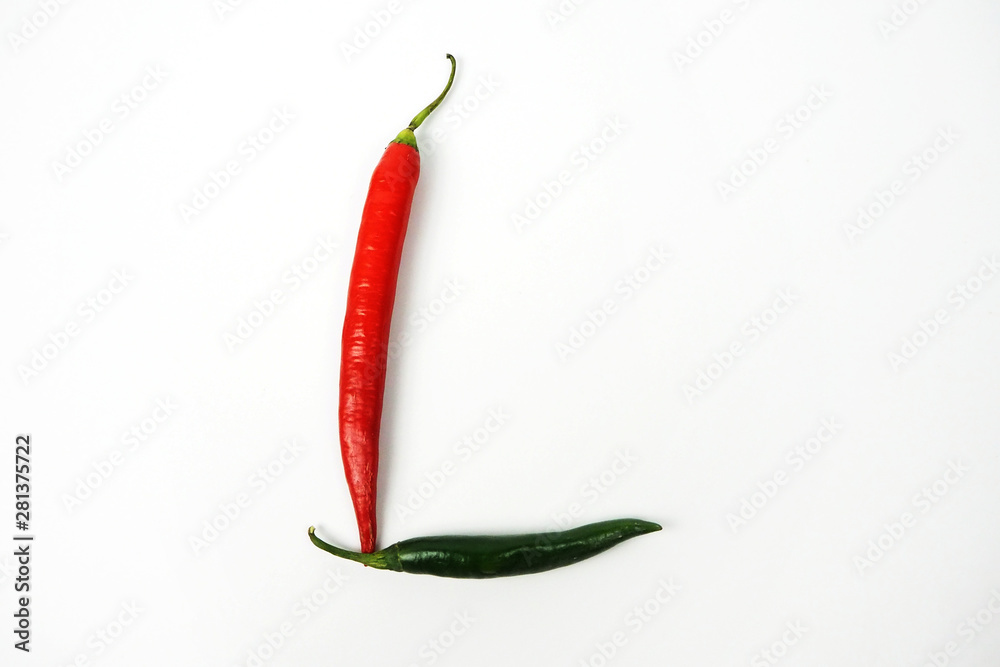 English alphabet. Letter L made of fresh chili pepper isolated on white ...