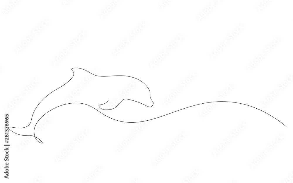 Dolphin jumping on ocean one line drawing vector illustration Stock ...