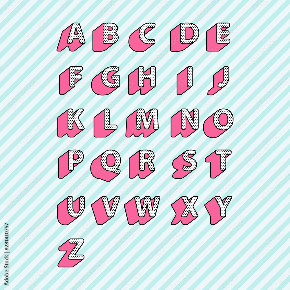 Set of pink cute english alphabet capital letters in style lol doll ...