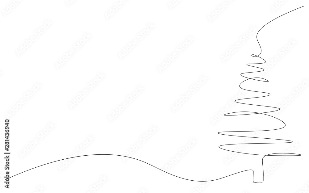 Christmas background with tree one line drawing, vector illustration ...
