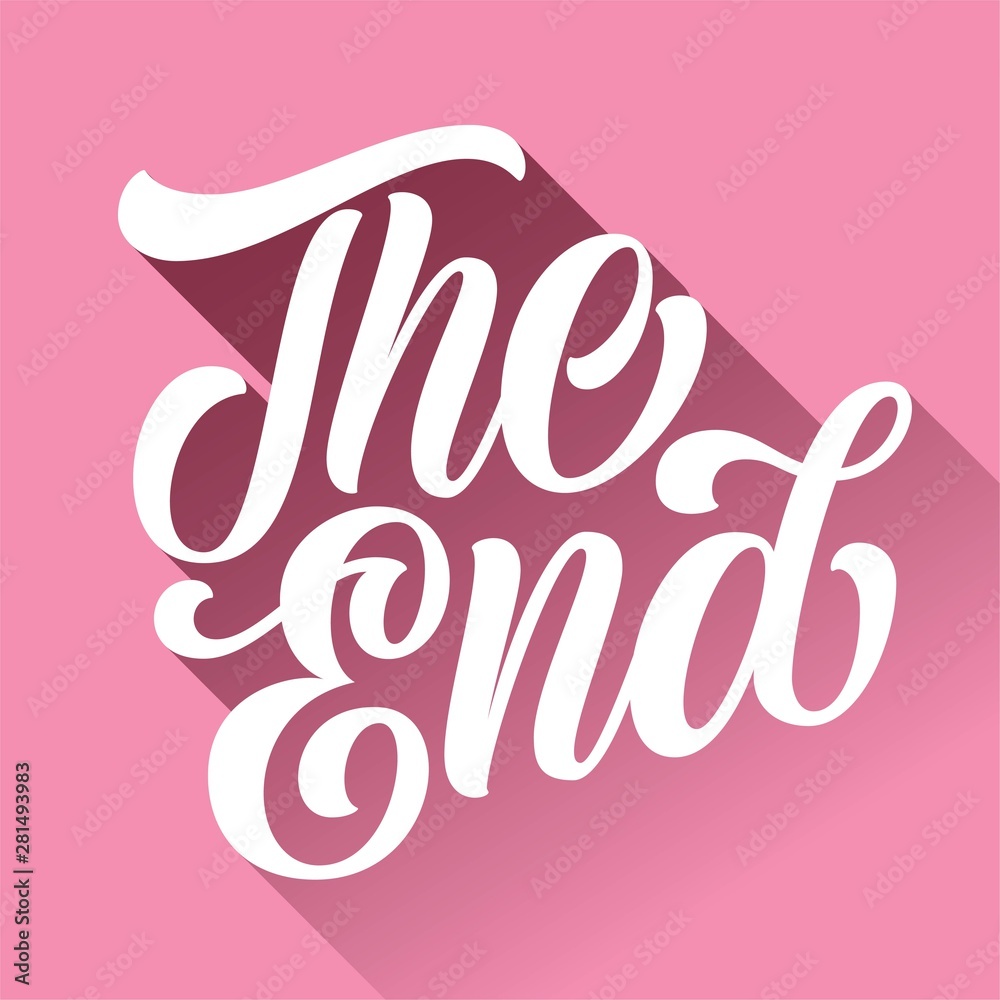 The End hand lettering, brush calligraphy with long shadow on retro ...