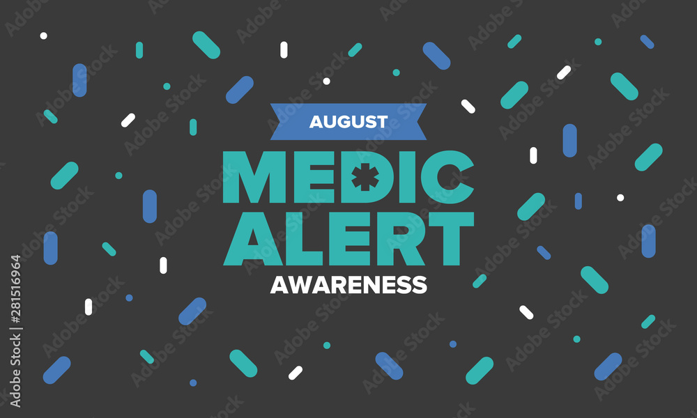 Medic Alert Awareness Month in August. Medical bracelets. First aid ...