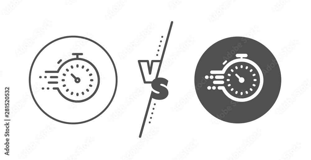 Time management sign. Versus concept. Timer line icon. Stopwatch symbol ...