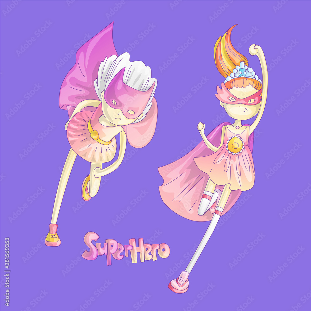Superhero girl, little teen girl as a superhero vector cartoon ...