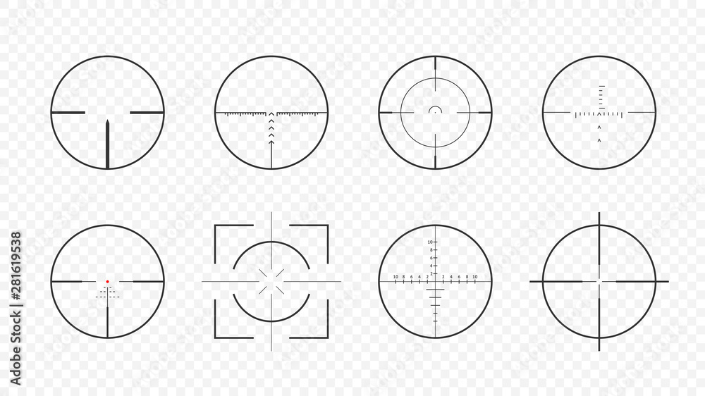 Weapon realistic aim scopes collection. Aiming scope crosshair on ...