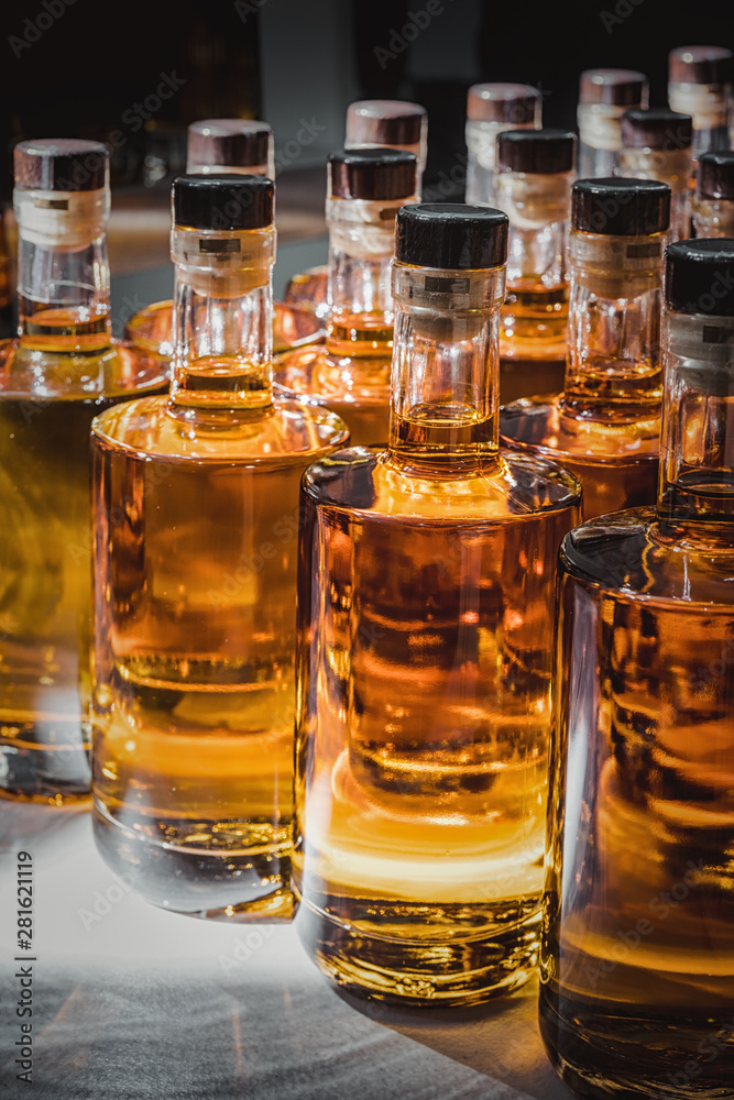 Small liquor production based on maple syrup. Multitude of pure alcohol ...