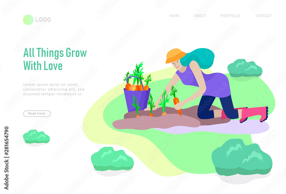 Vetor Harvesting and gardening people doing farming and garden job ...