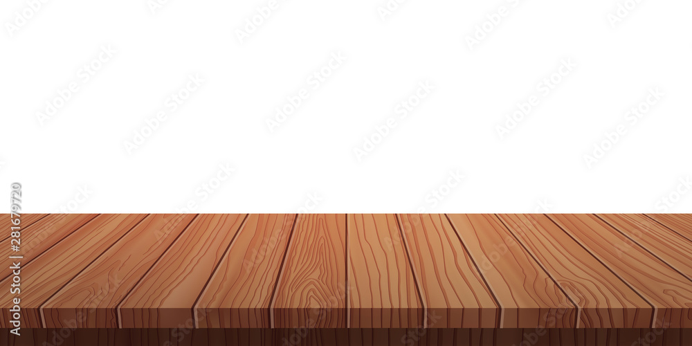 vector wood table top on white background.realistic wooden table, 3d ...