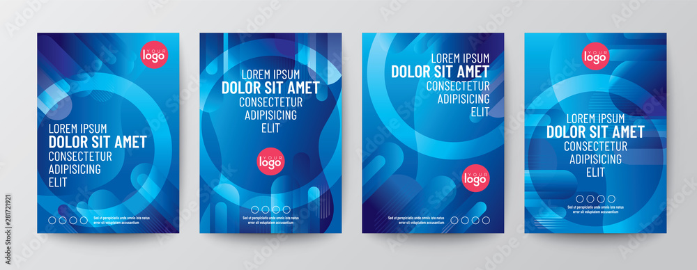 Set of abstract round shape graphic elements on blue background for ...