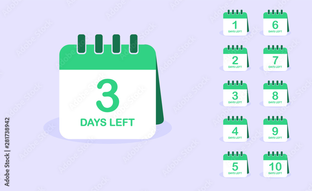 Set icons, flat calendar isolated. Vector illustration. Number days ...